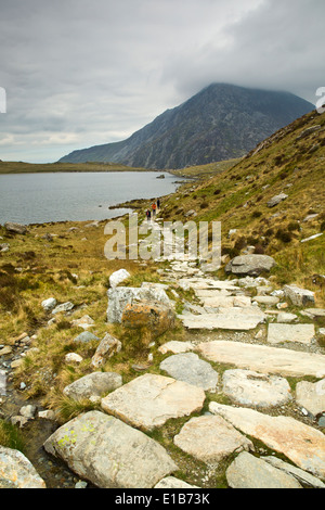 Llyn Idwal with well maintained footpath in Snowdonia National Park ...