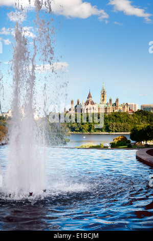 Ottawa cityscape in the day over river with historical architecture ...