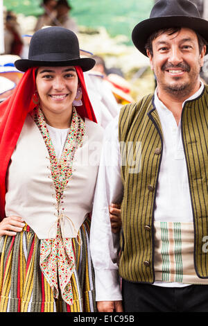 Young couple in traditional Canarian outfits at the celebrations for ...