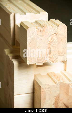 Fragment of a construction built of glued pine timber beams Stock Photo ...