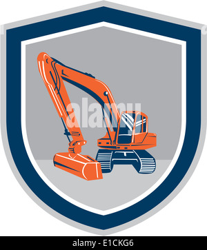 Mechanical Digger Excavator Shield Retro Stock Photo - Alamy