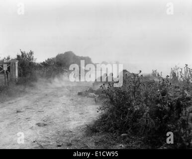 U.S. tanks in combat in the hedgerows of Normandy, during the Battle of ...