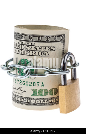 Many dollar banknotes are locked with a lock Stock Photo - Alamy