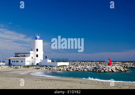 Puerto de la Duquesa Beach and Lighthouse Spain Stock Photo - Alamy