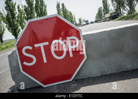 Ukrainian check point outside Donetsk city, check during 2014 conflict ...