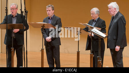 The British male vocal quartet Hilliard Ensemble, (left to right) David ...