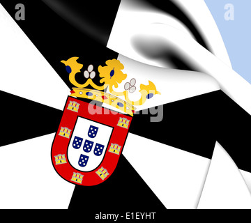 Ceuta flag waving. Ceuta is a Spanish autonomous city. Black and white ...