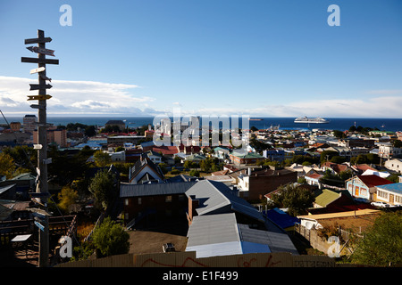 Distance Marker Signposts at La Cruz Hill viewpoint, Punta Arenas ...