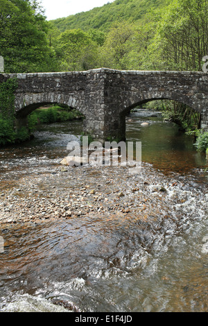Fingle Bridge, Dartmoor, Devon, England, showing the arches and the ...