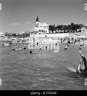 Praia do Tamariz in Estoril, Portugal, is a renowned beach destination ...