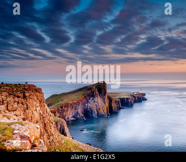 Colourful sunset light at Neist Point Lighthouse on The Isle of Skye ...