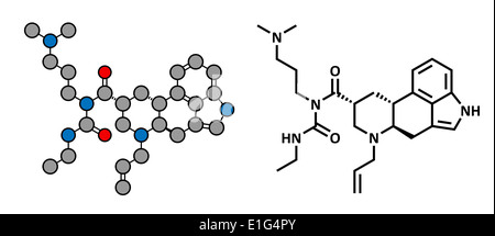 Cabergoline drug molecule. Used in Parkinson's disease and other ...