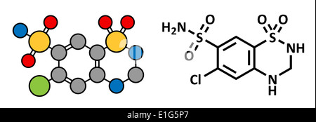 Hydrochlorothiazide diuretic drug, chemical structure. Atoms are ...