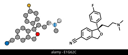 Escitalopram antidepressant drug (SSRI class), chemical structure ...