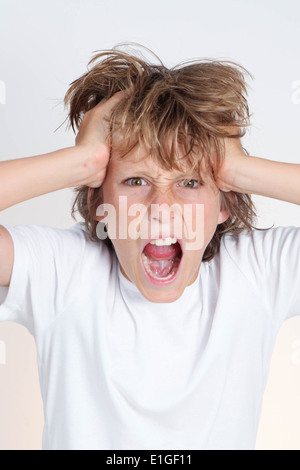 Scream and shout child. Angry teenage girl, upset and unhappy negative emotion. Hate and rage of ...