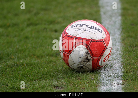 The touch line on a football pitch made of third generation astro turf ...