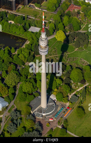 Aerial view, the television tower, Florianturm in Westfalenpark, in the ...