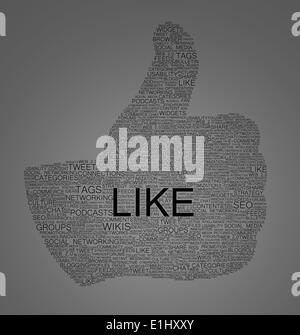 Words forming a hand with thumb up on grey background Stock Photo - Alamy