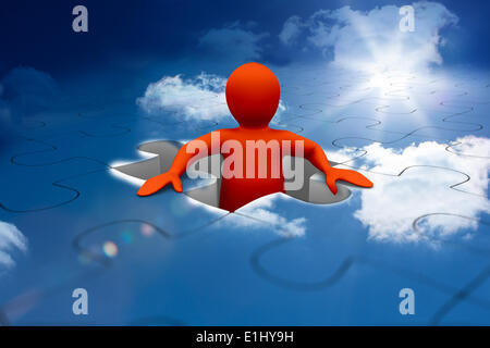Red character appearing in a jigsaw Stock Photo - Alamy