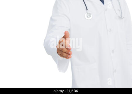 Doctor reaching out for a handshake on white background Stock Photo - Alamy
