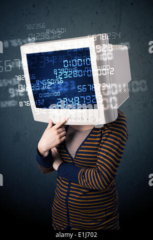 Human cyber monitor pc calculating computer data concept Stock Photo ...