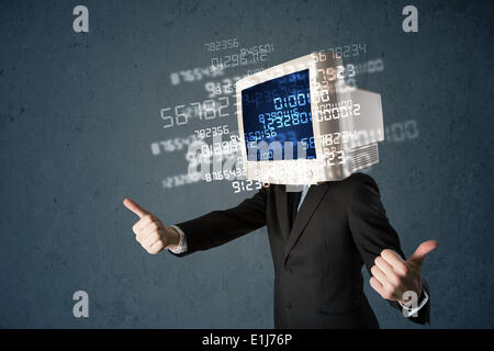 Human cyber monitor pc calculating computer data concept Stock Photo ...