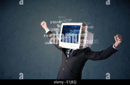Human cyber monitor pc calculating computer data concept Stock Photo ...