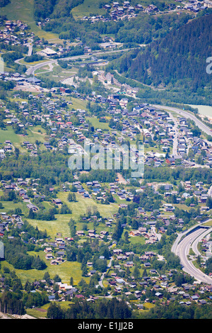 Chamonix, France. Aerial view of Chamonix valley mountains Montblanc in ...