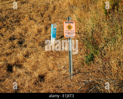 Buried Fiber Optic Cable Warning Marker and Access Panel Stock Photo ...