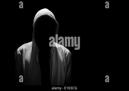 Portrait of Invisible man in the hood isolated on black background ...