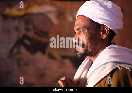 Priest Kes Msgea in Bet Maskal (House of the Cross) church in Lalibela ...