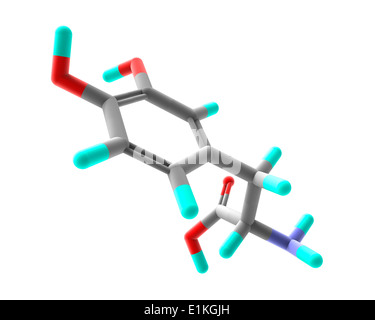 L-DOPA (levodopa) Parkinson's disease drug molecule Stylized skeletal ...
