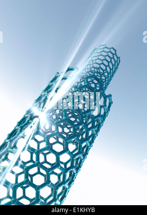 3D illustration of carbon nanotubes or CNTs, multiple cylindrical ...