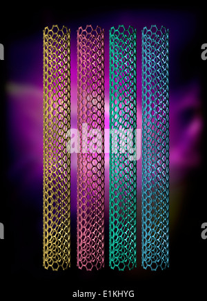 3D illustration of carbon nanotubes or CNTs, multiple cylindrical ...