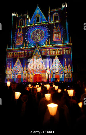 Light festival procession in Lyon Stock Photo - Alamy