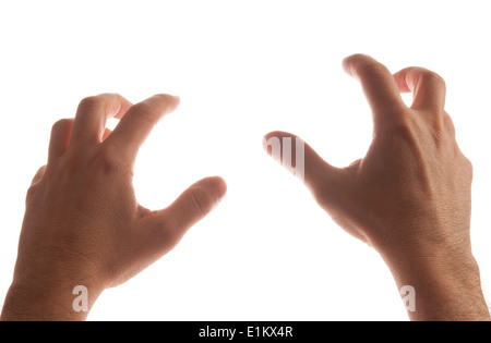 grabbing hands with grab gesture isolated on grey background. grabbing ...