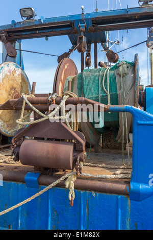 Trawler boat fishing net knot details on boat in Polperro, Cornwall ...