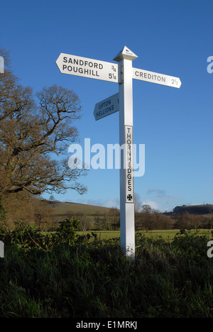 Road sign for Sandford and Crediton, Devon, UK Stock Photo - Alamy