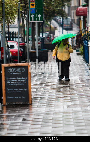 Aberystwyth, Ceredigion, UK, 7th July 2014. Heavy rain falls in ...