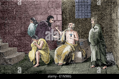 Death of Socrates (469 BC-399 BC) by drinking poison. Classical Greek ...