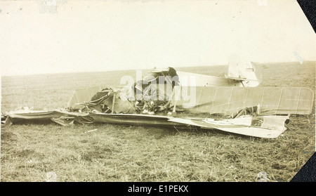 This image depicts the crash of a Nieuport aircraft during World War I ...