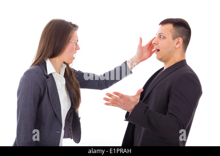 Male and female business people slapping eachother high five Full body ...