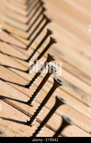 Wood screws in wood pickets Stock Photo - Alamy