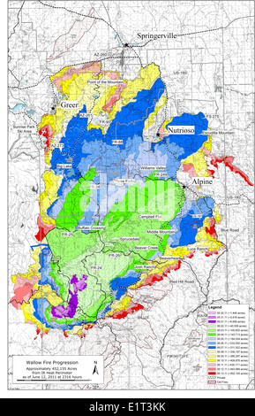 The progression map from June 8 shows the spread of the Wallow Fire ...