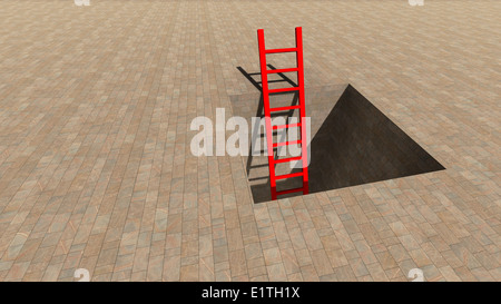 climbing ladder of career in a hole Stock Photo - Alamy