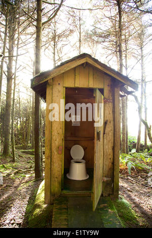 An outhouse or pit toilet in the rainforest at Green Point near Long ...