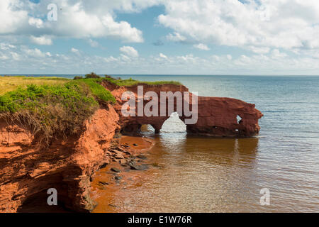 Eroded red sandstone cliffs, Kildare Capes, Prince Edward Island ...
