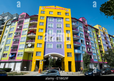 Berlin, Germany, colorful facade of a residential building in the Franz ...