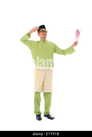 cheerful malay male with malaysian flag full body isolated on white ...