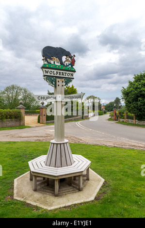 The village sign of Wolferton in Norfolk Stock Photo - Alamy